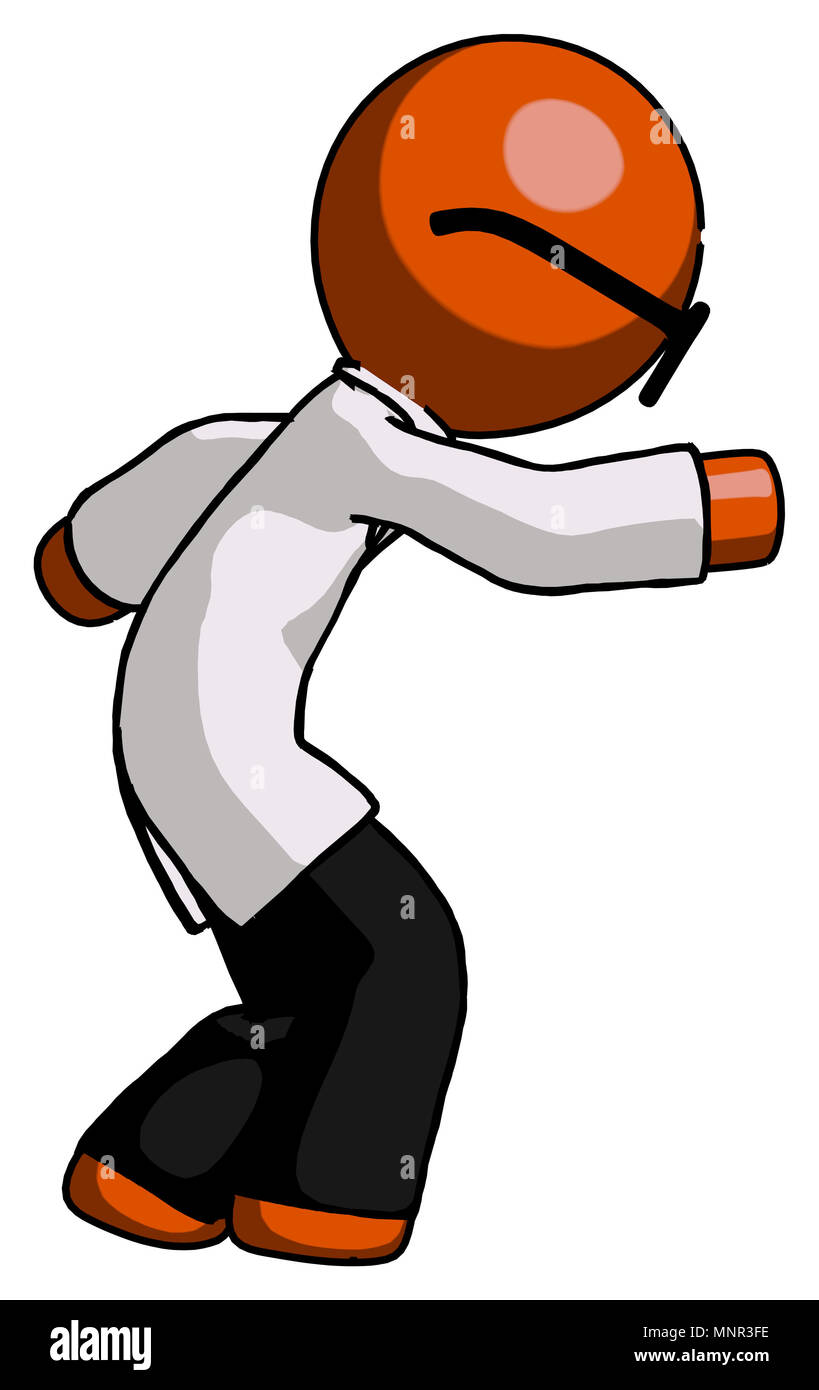 Orange doctor scientist man sneaking while reaching for something Stock ...