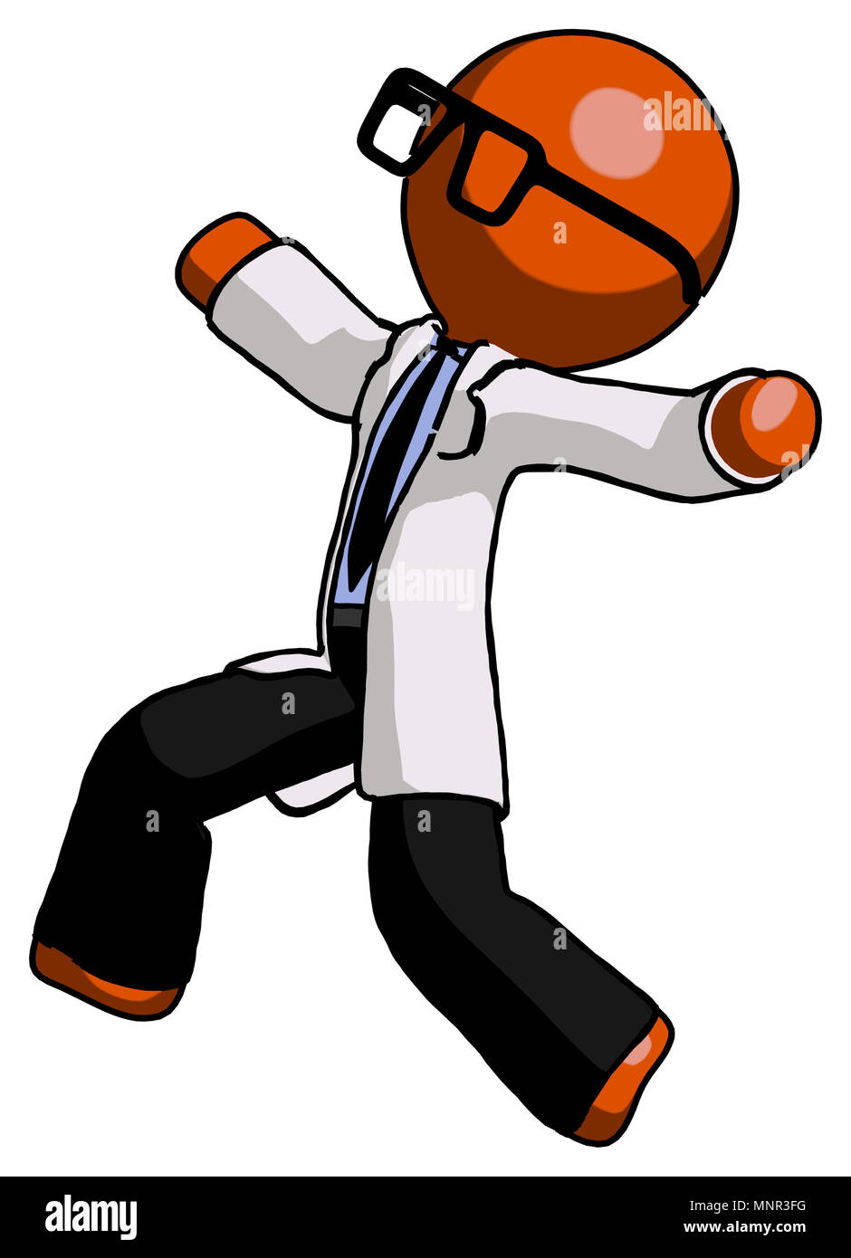 Orange doctor scientist man running away in hysterical panic direction ...