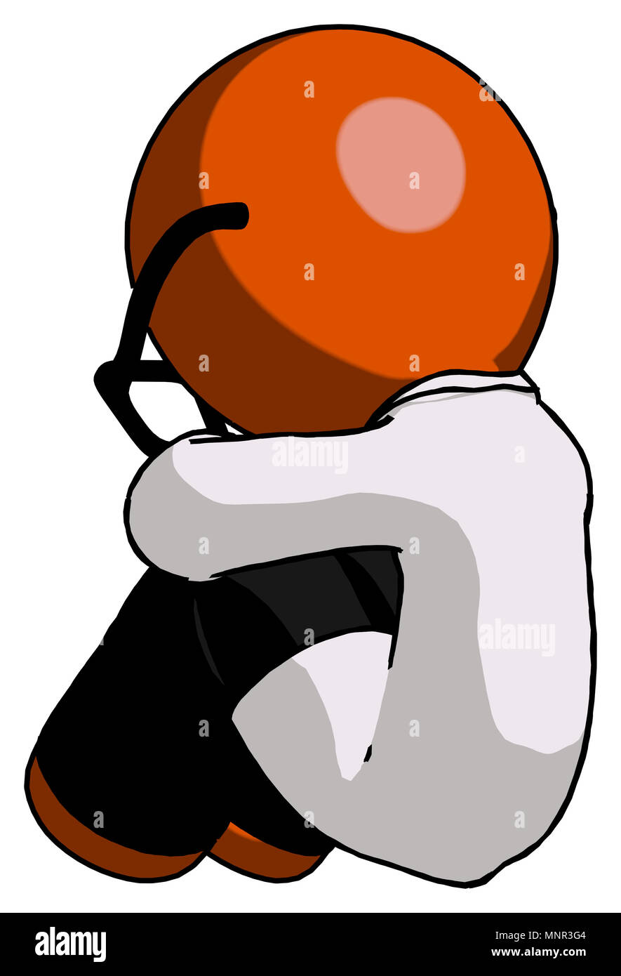 Orange doctor scientist man sitting with head down back view facing ...