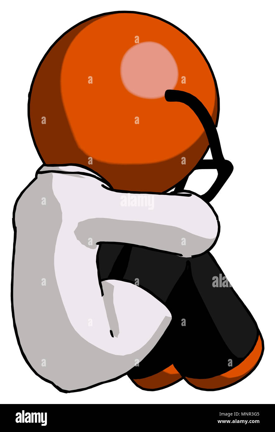 Orange doctor scientist man sitting with head down back view facing ...