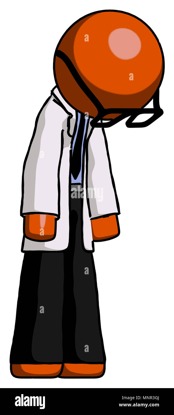 Orange doctor scientist man depressed with head down turned right Stock ...