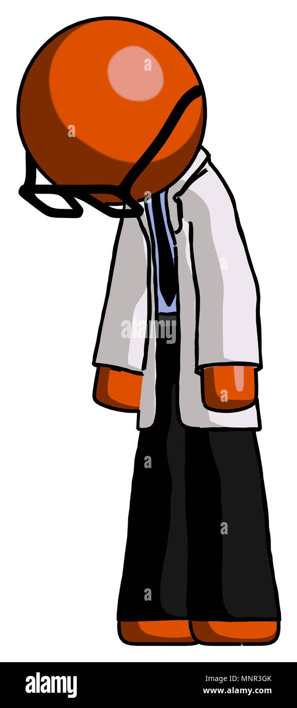 Orange doctor scientist man depressed with head down turned left Stock ...