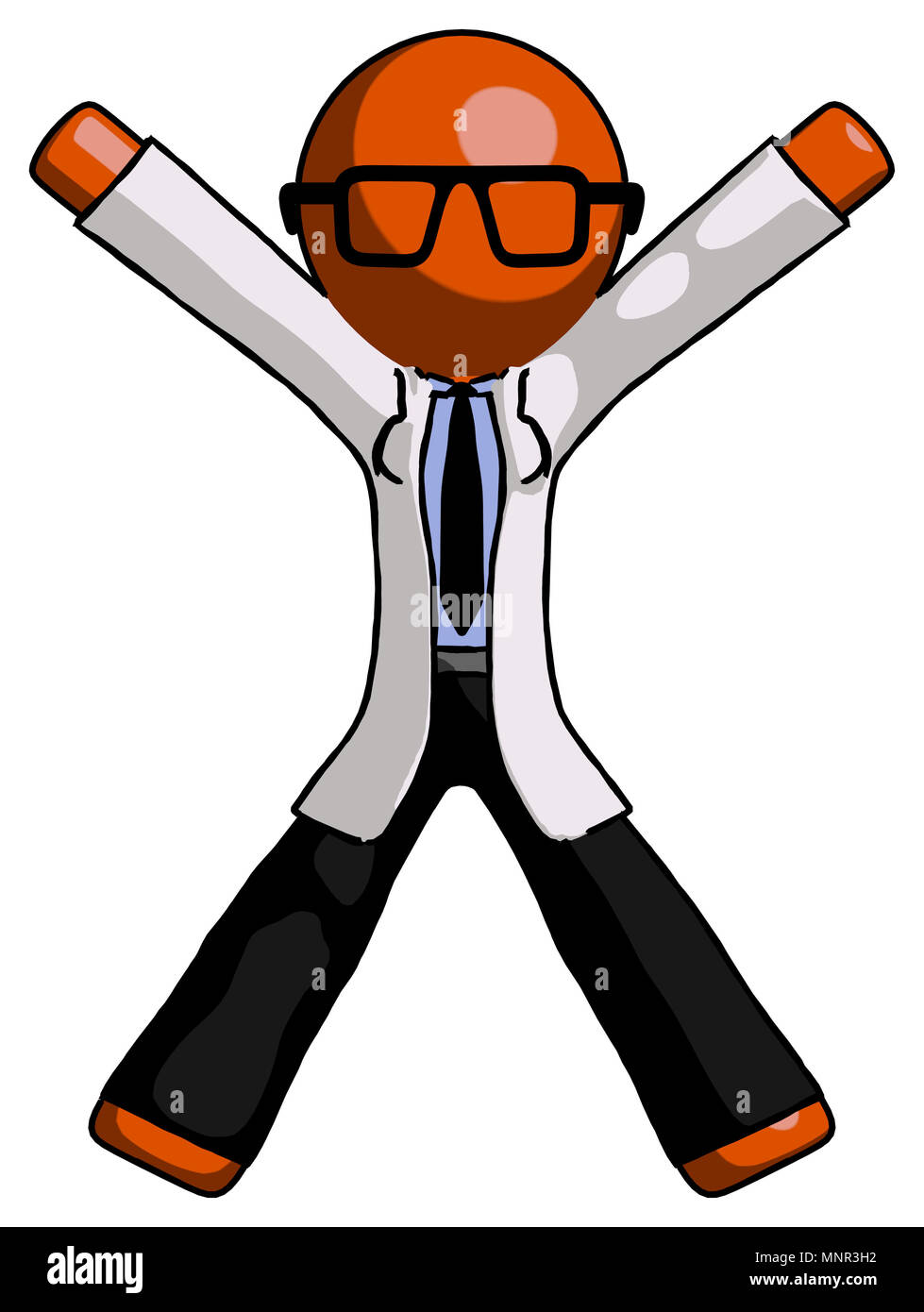 Orange doctor scientist man jumping or failing Stock Photo - Alamy