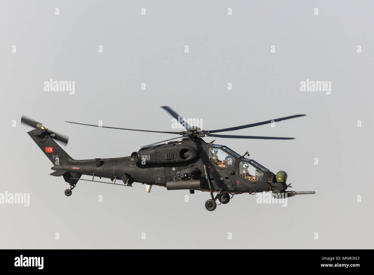 Sivrihisar, ESKISEHIR, TURKEY - September 16, 2017 ; Attack helicopter TAI-AgustaWestland T129 ...