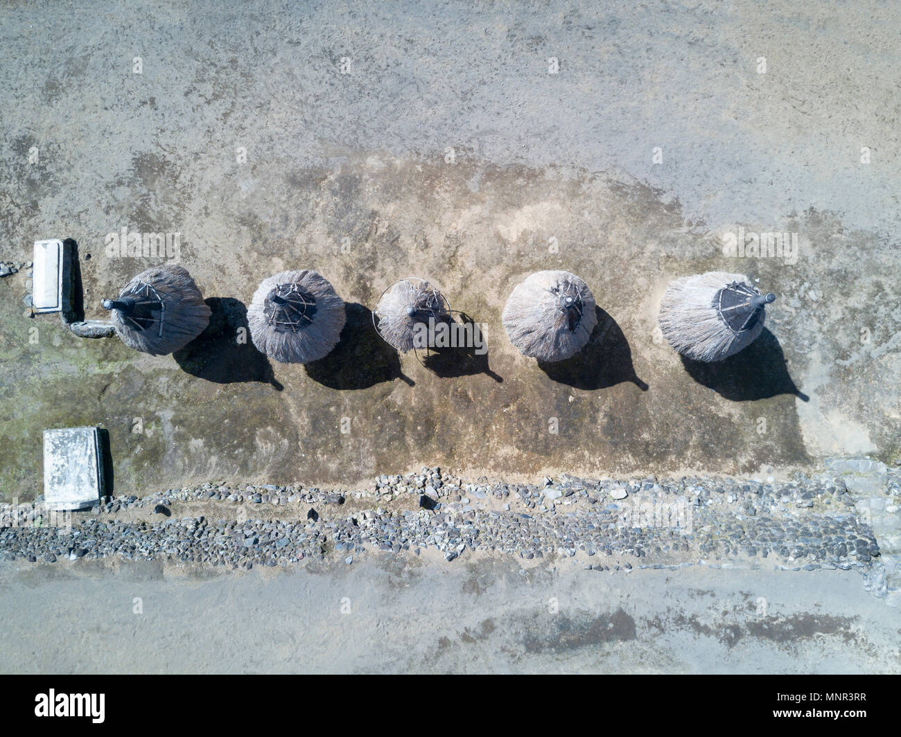 An aerial satellite view of traditional Ngadhu poles which honor male ...