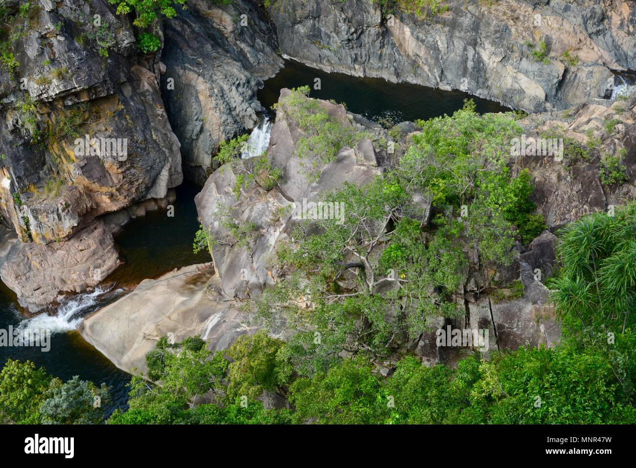 Lower section of Jourama Falls photographed from above, Bruce Hwy ...