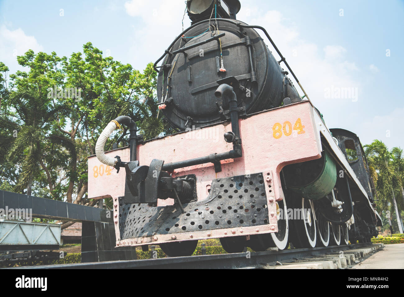 the ancient steam engine locomotive world war II train at Kanchanaburi ...