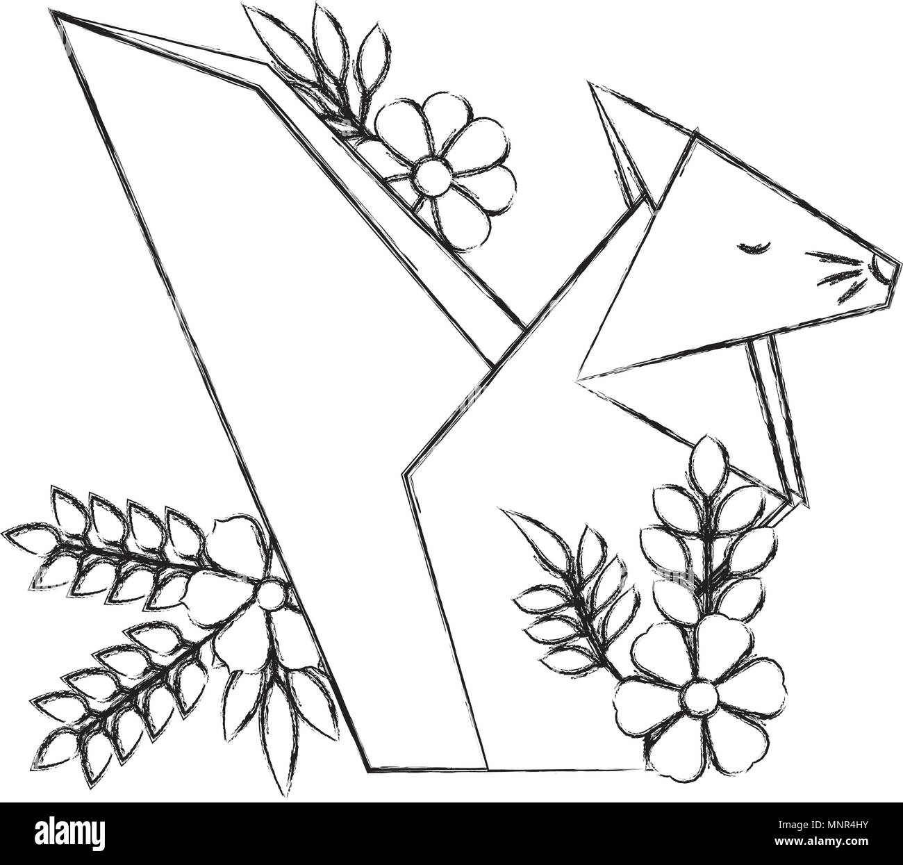 chipmunk origami paper with floral decoration Stock Vector Image & Art ...