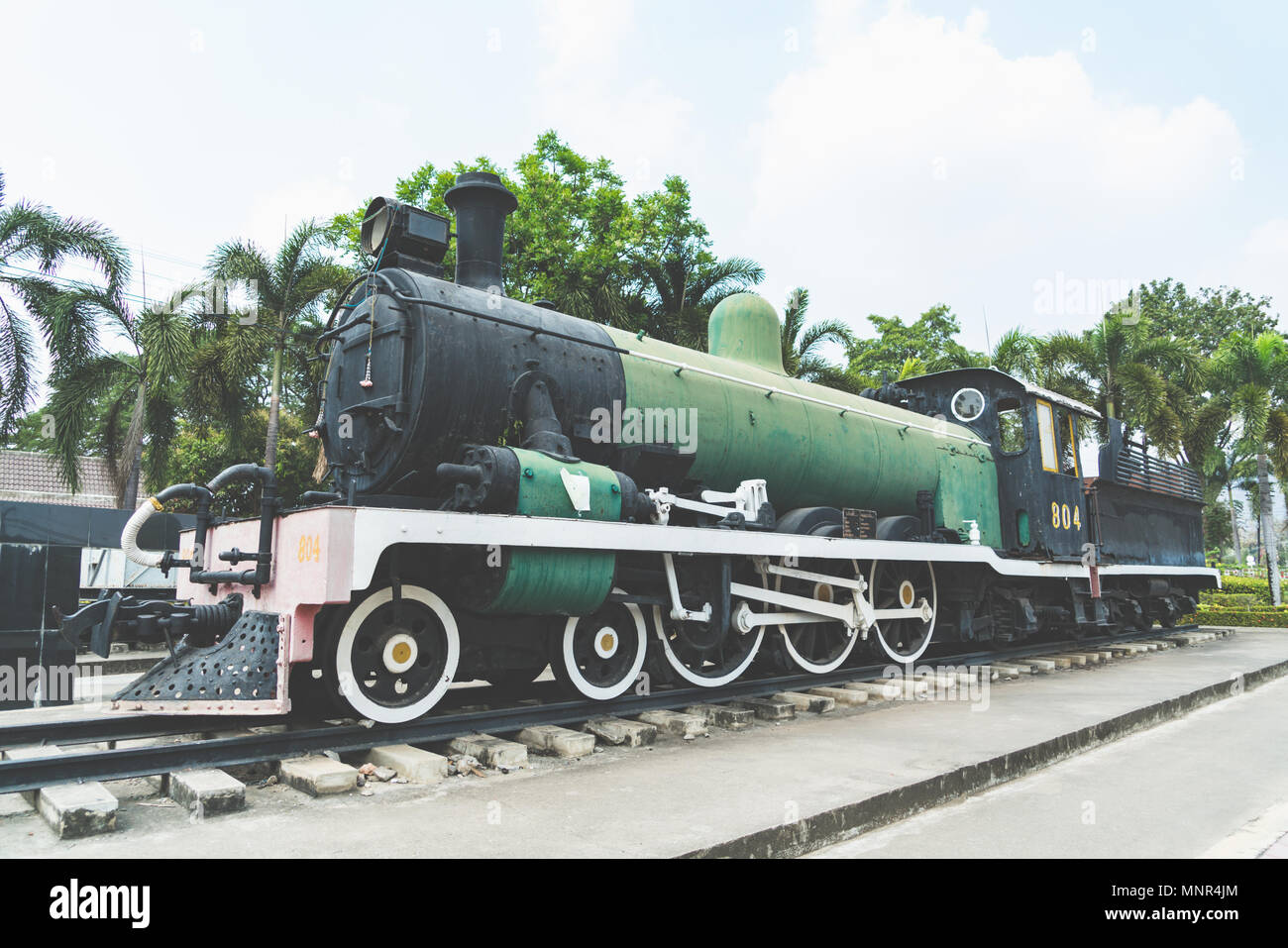 the ancient steam engine locomotive world war II train at Kanchanaburi ...