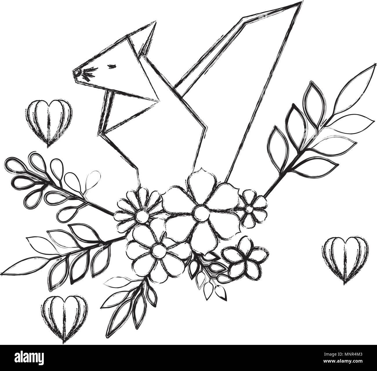 chipmunk origami paper with floral decoration and hearts Stock Vector ...
