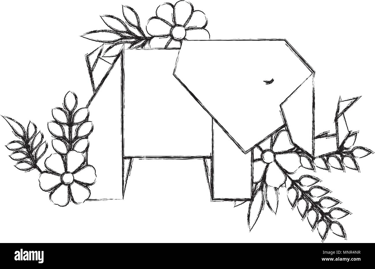 elephant origami paper with floral decoration Stock Vector Image & Art ...