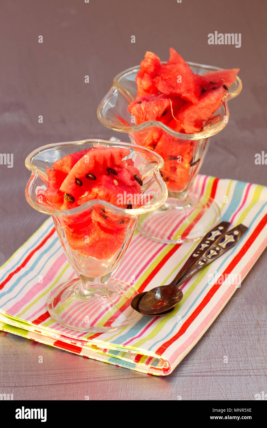 watermelon chunks in white bowl Stock Photo - Alamy
