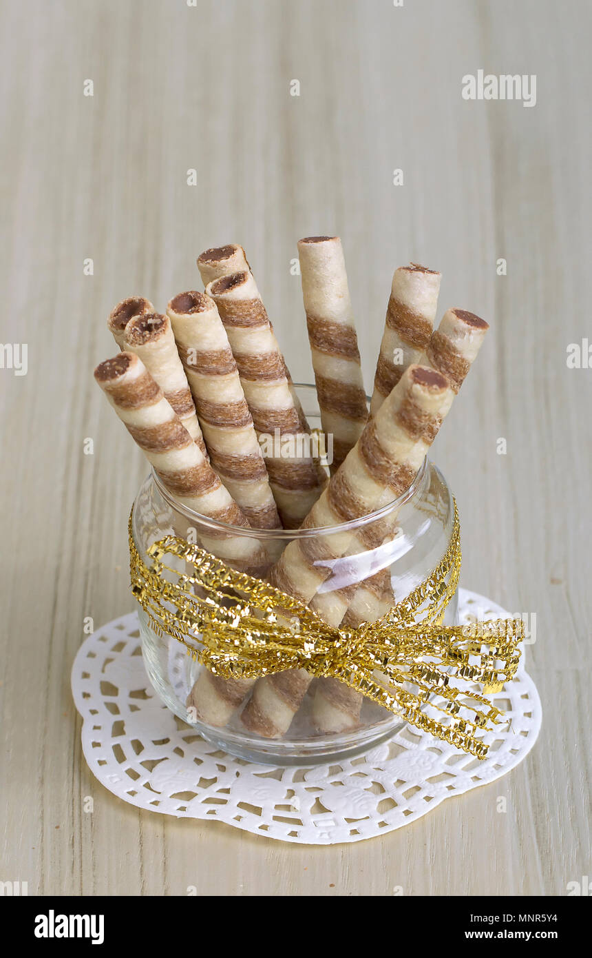 Wafer roll sticks cream rolls in a cup Stock Photo - Alamy