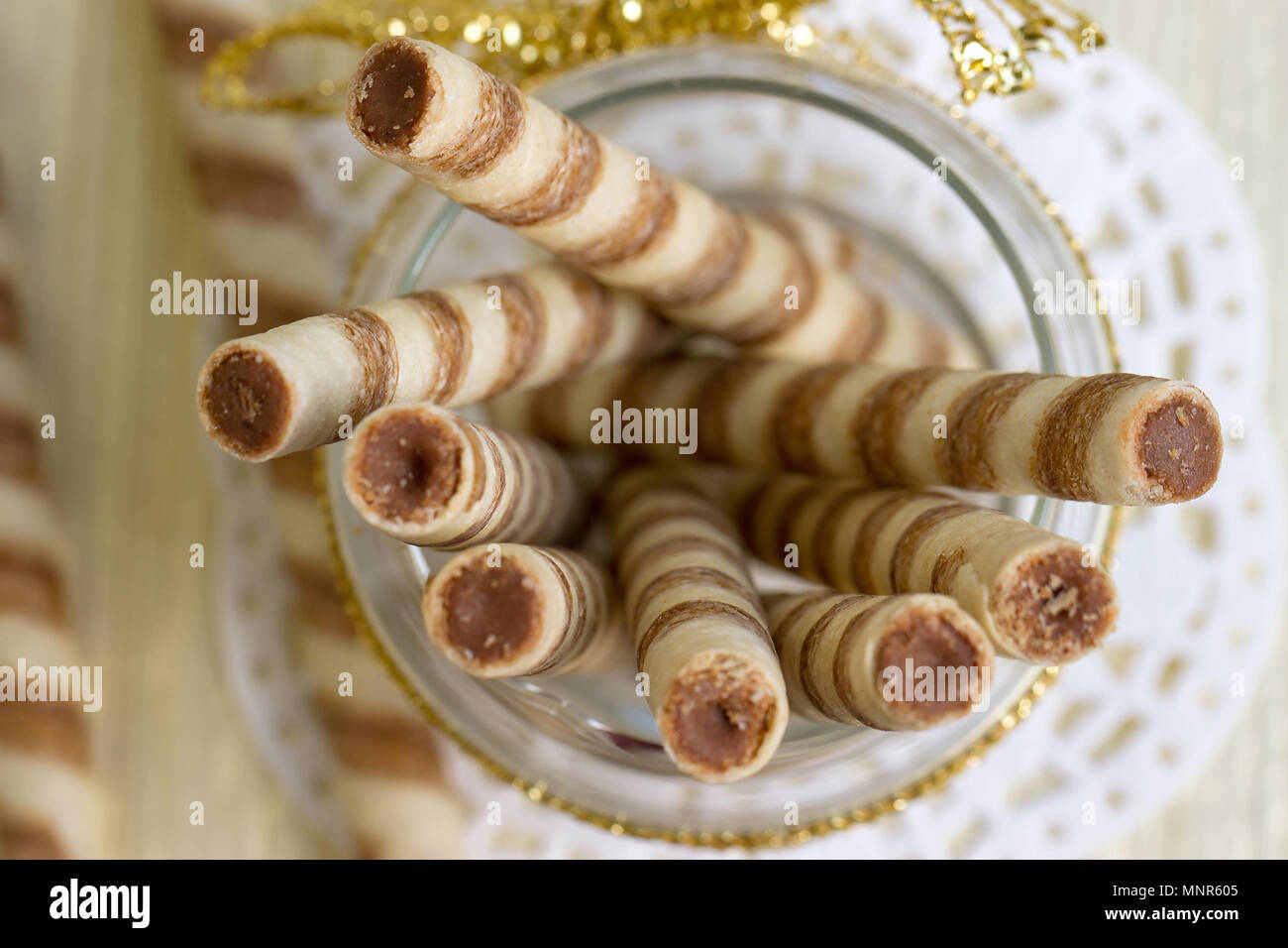 Wafer roll sticks cream rolls in a cup Stock Photo - Alamy