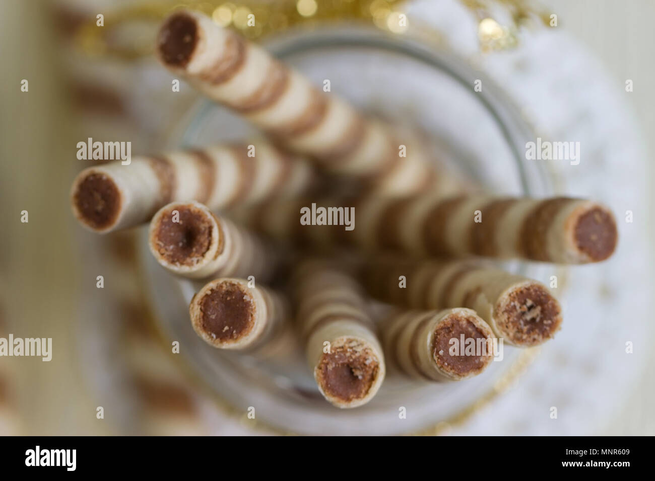 Wafer roll sticks cream rolls in a cup Stock Photo - Alamy