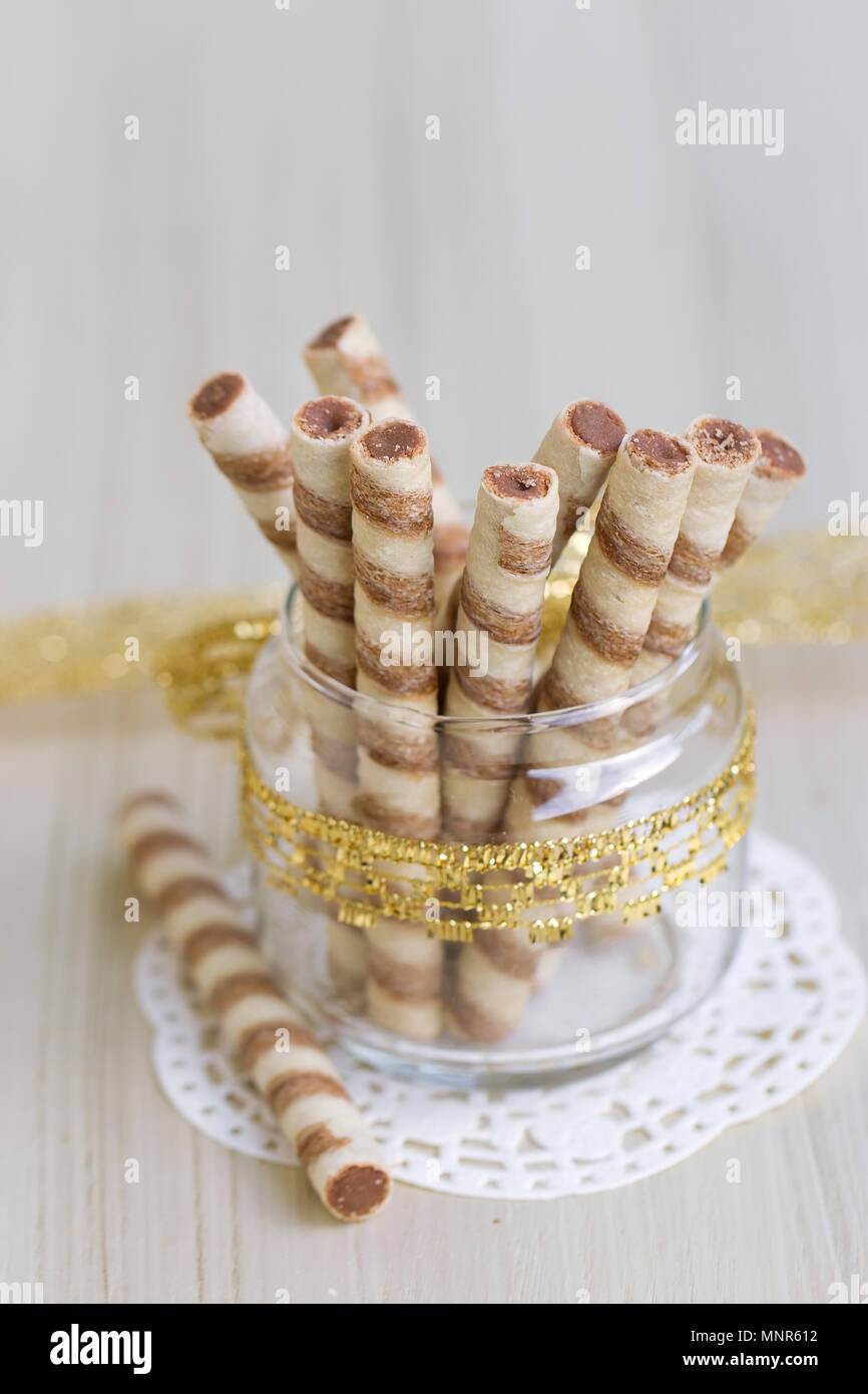 Wafer roll sticks cream rolls in a cup Stock Photo - Alamy