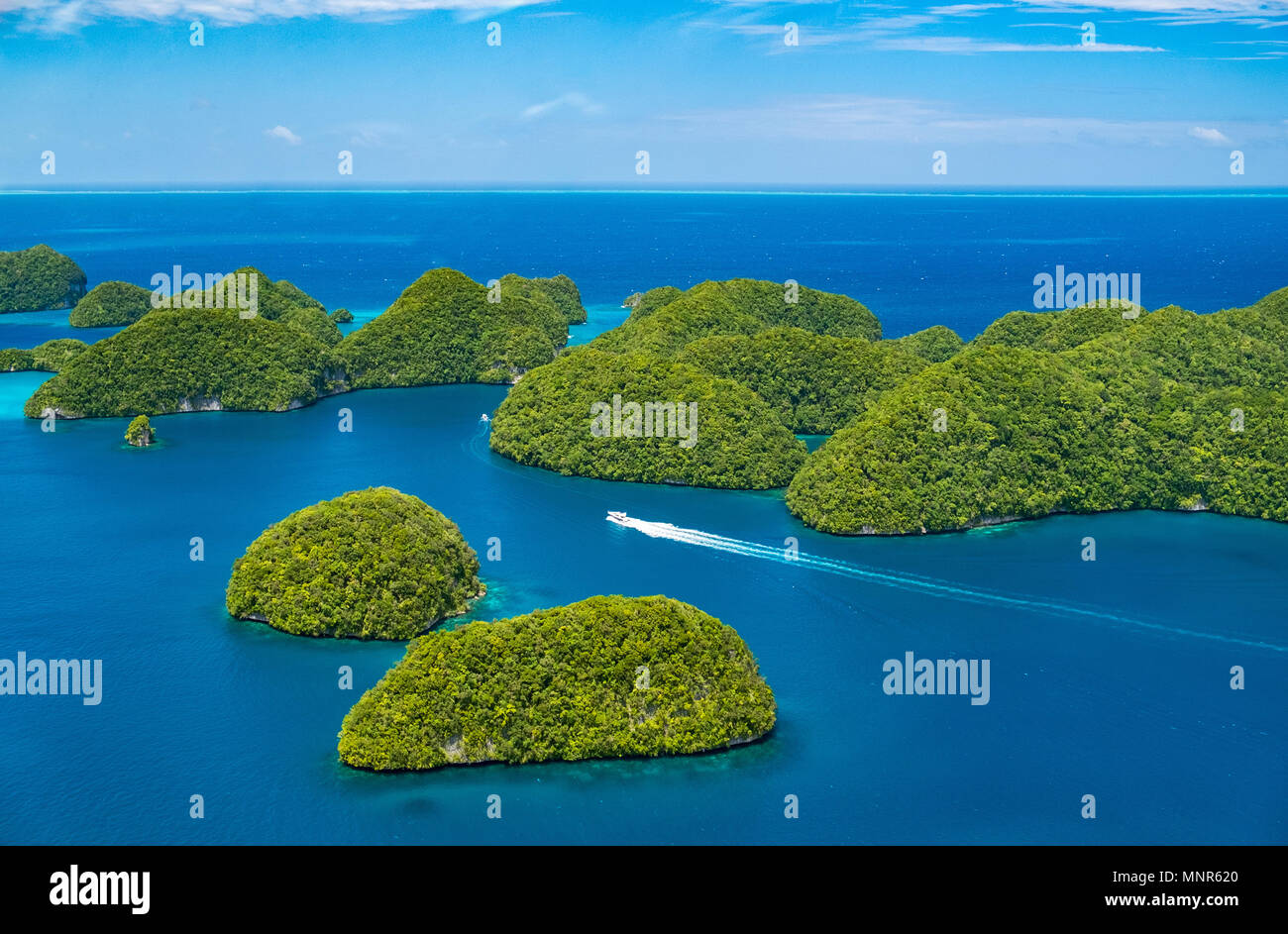 Beautiful view of Palau tropical islands and Pacific ocean from above ...