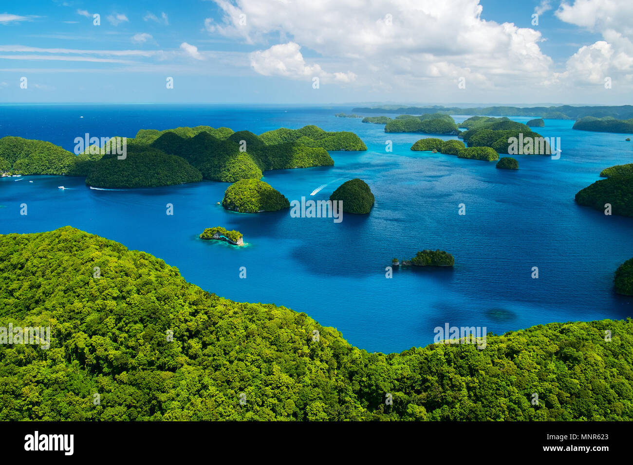 Beautiful view of Palau tropical islands and Pacific ocean from above ...
