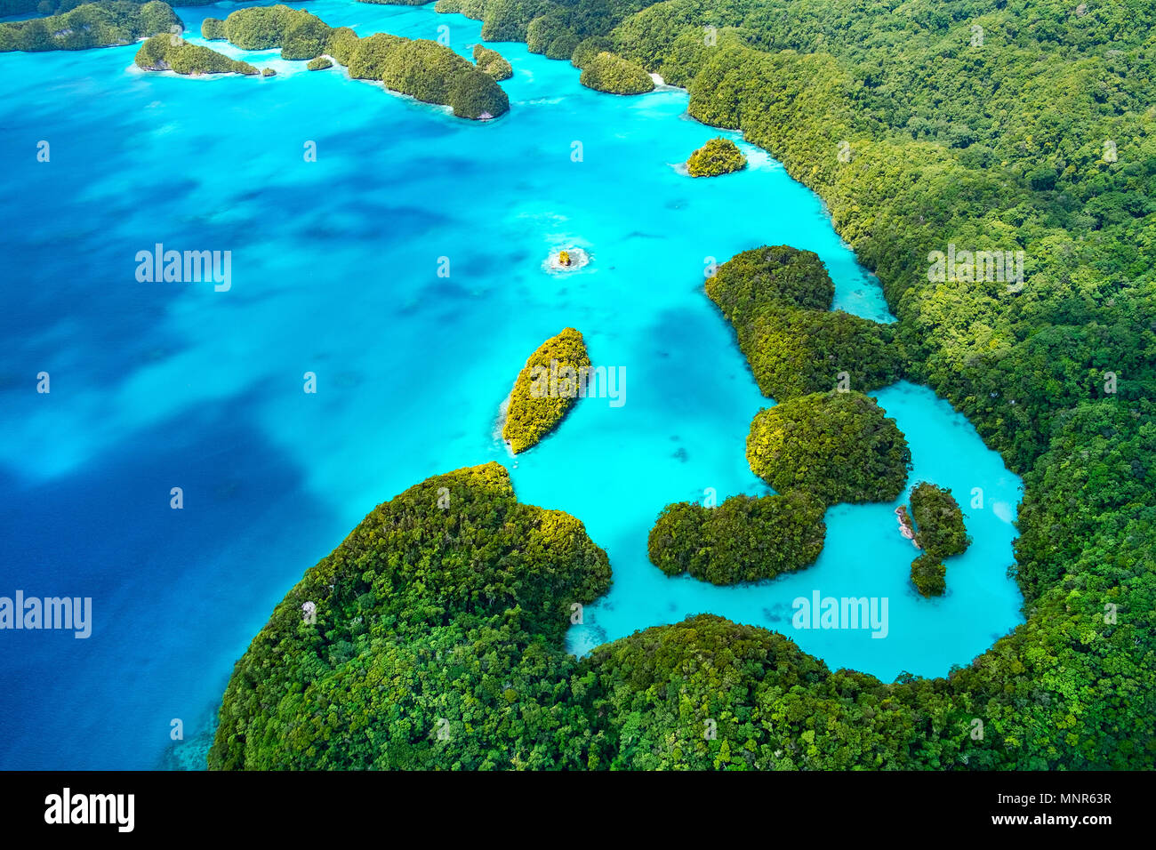 Beautiful view of Palau tropical islands and Pacific ocean from above ...