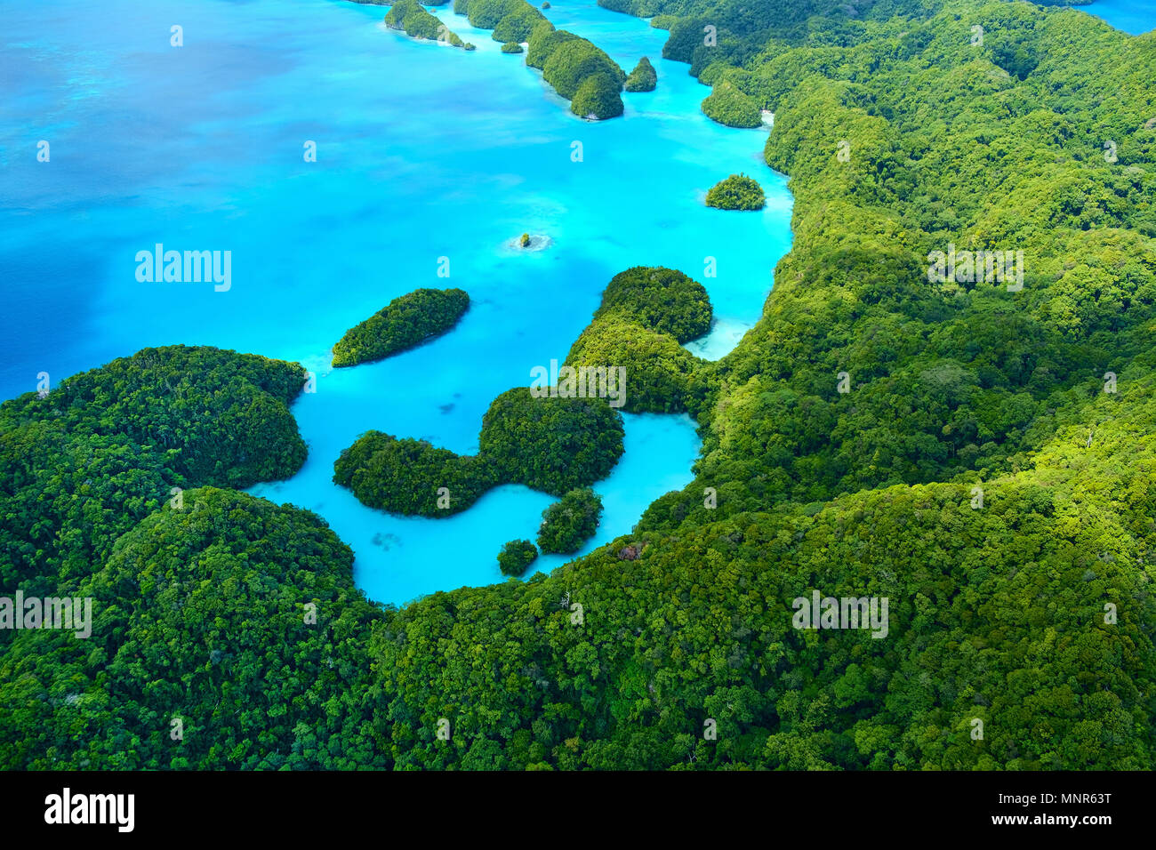 Beautiful view of Palau tropical islands and Pacific ocean from above ...