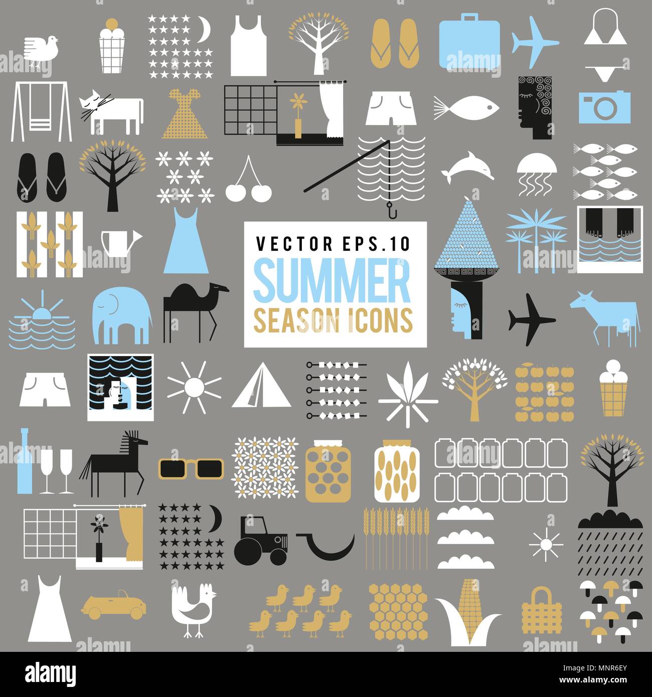 Vector set of summer season icons. Big collection of different ...