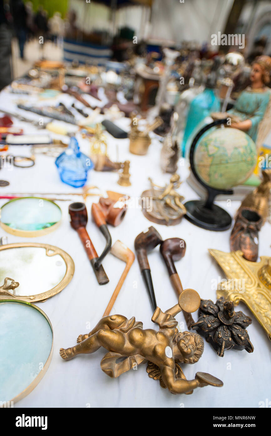 Close up details of flea market stall in Bruges, Belgium Stock Photo ...