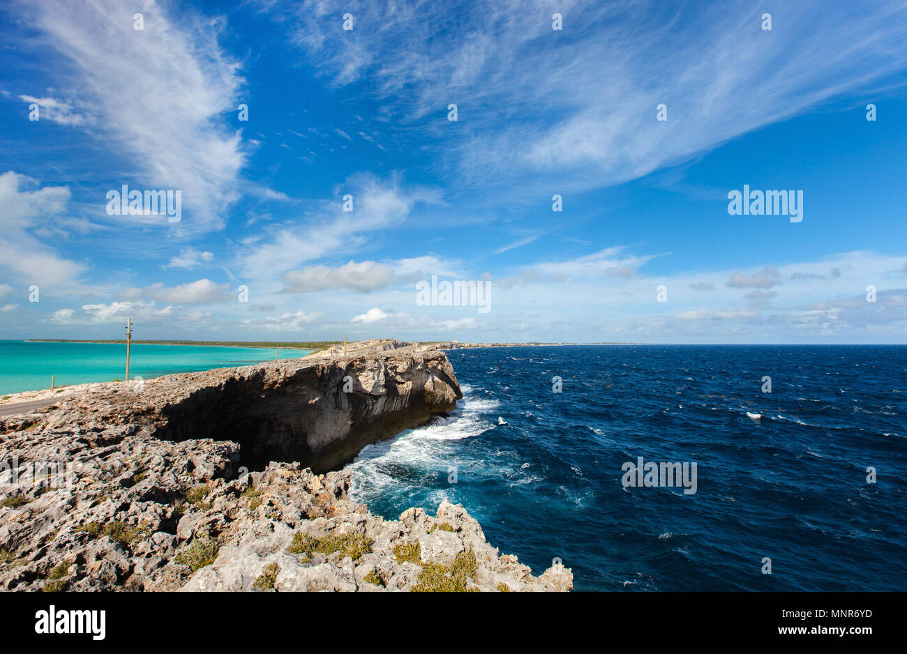 Glass window bridge on Eleuthera island Bahamas where Caribbean sea ...