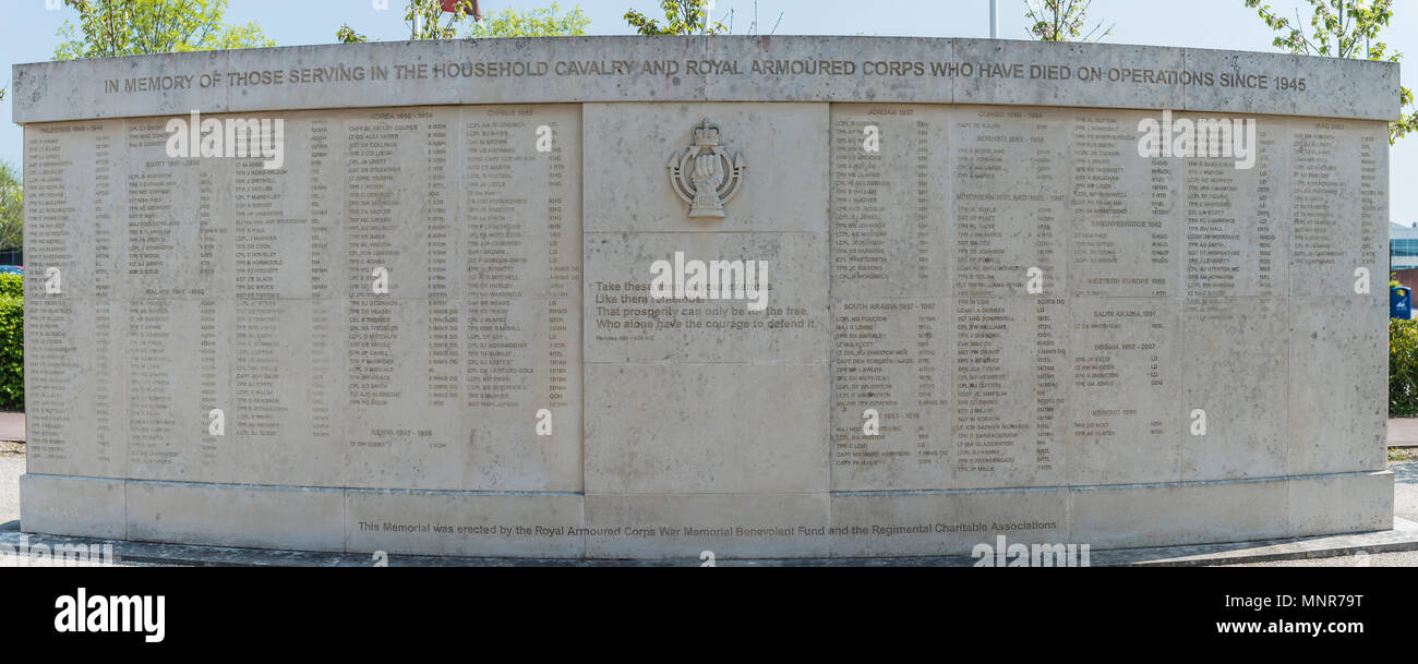 Tank crew memorial wall panel at Bovington Camp Tank Museum Stock Photo ...