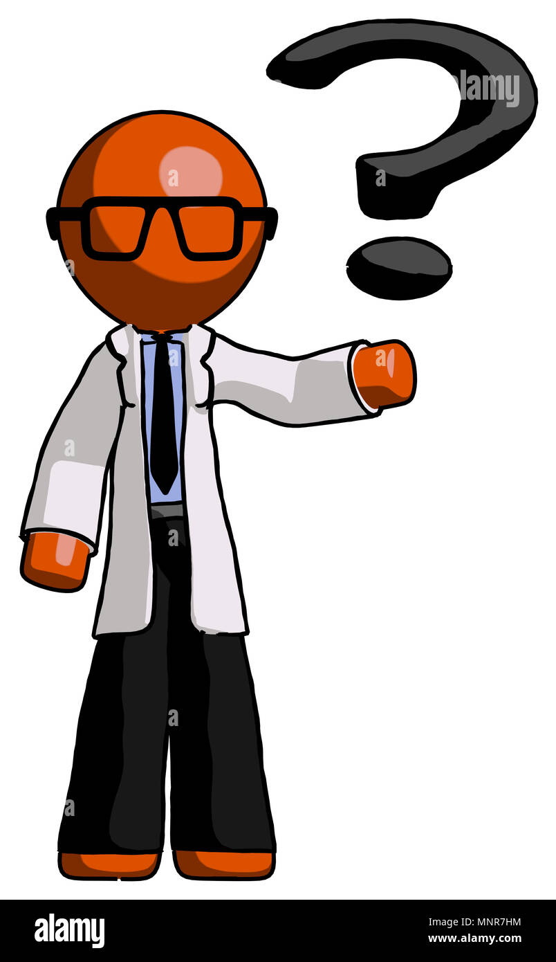 Orange doctor scientist man holding question mark to right Stock Photo ...