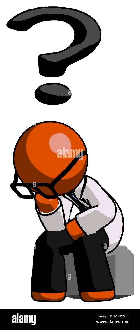 Orange doctor scientist man thinker question mark concept Stock Photo ...