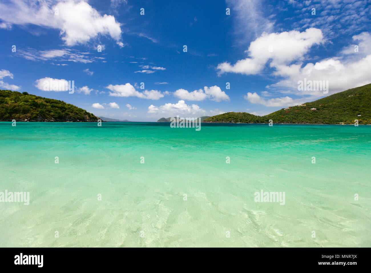 Beautiful tropical beach with white sand, turquoise ocean water and ...