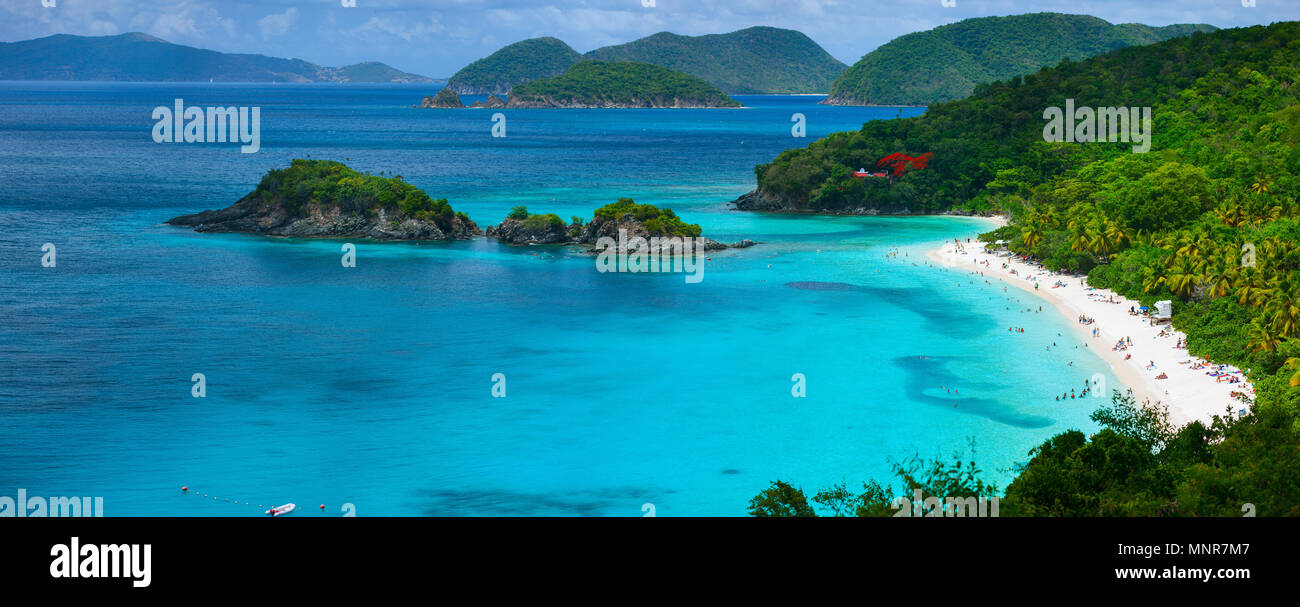 Panorama of picturesque Trunk bay on St John island, US Virgin Islands ...
