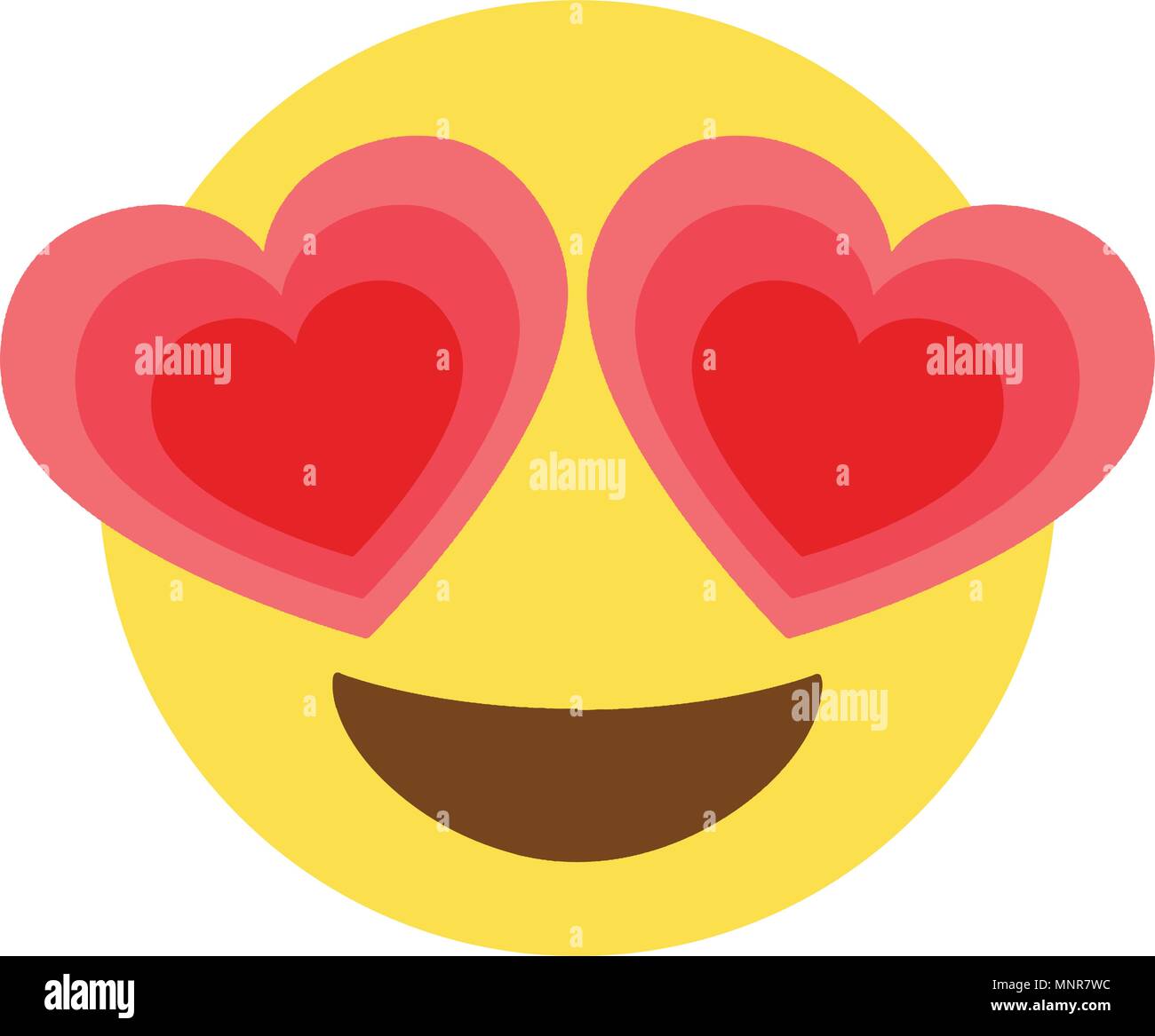 The isolated vector yellow happy face with red heart eyes flat icon ...