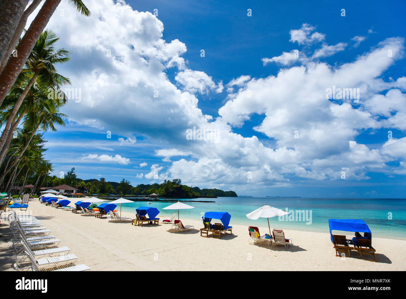 Beautiful tropical beach with white sand, turquoise ocean water and ...