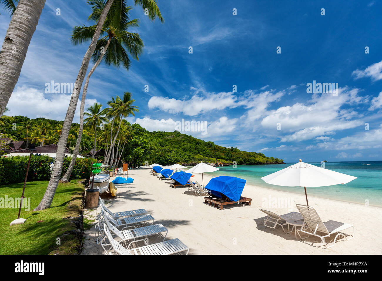 Beautiful tropical beach with white sand, turquoise ocean water and ...