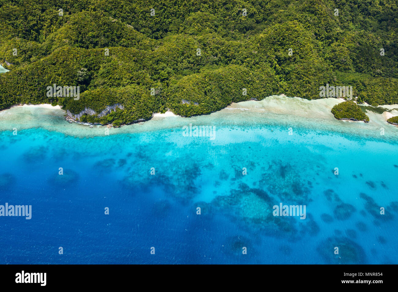 Beautiful view of Palau tropical islands and Pacific ocean from above ...