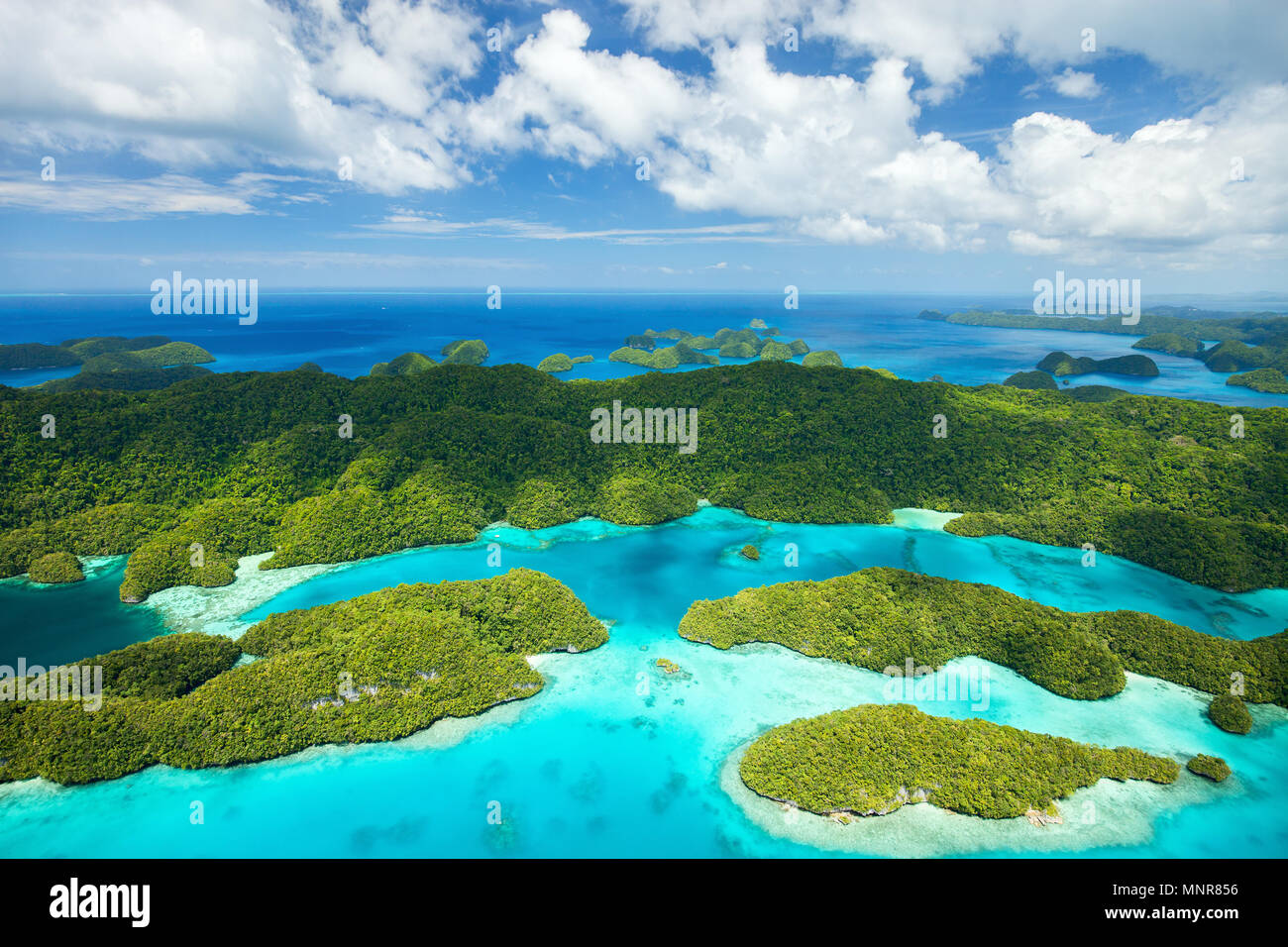 Beautiful view of Palau tropical islands and Pacific ocean from above ...