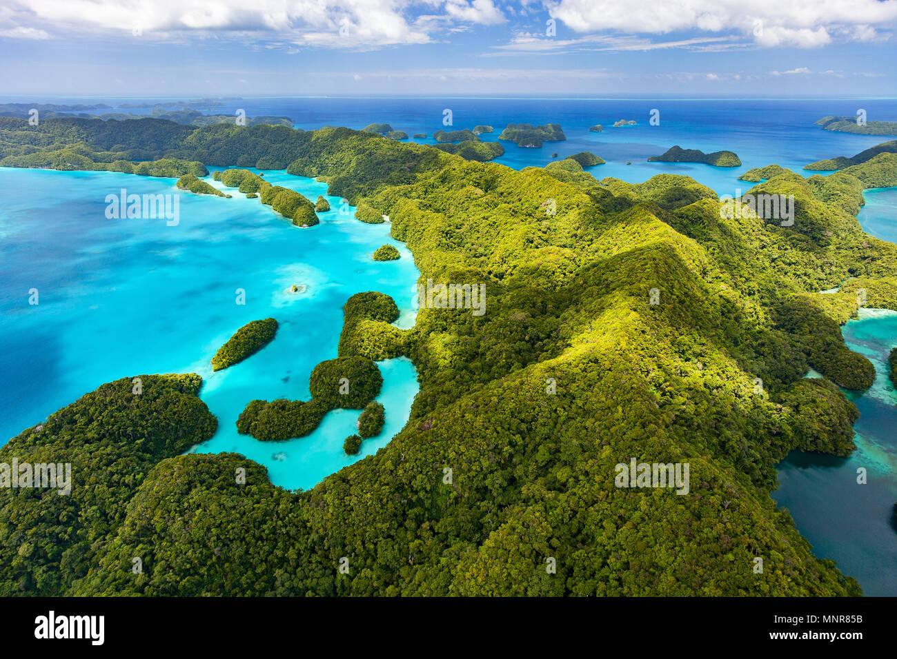 Beautiful view of Palau tropical islands and Pacific ocean from above ...