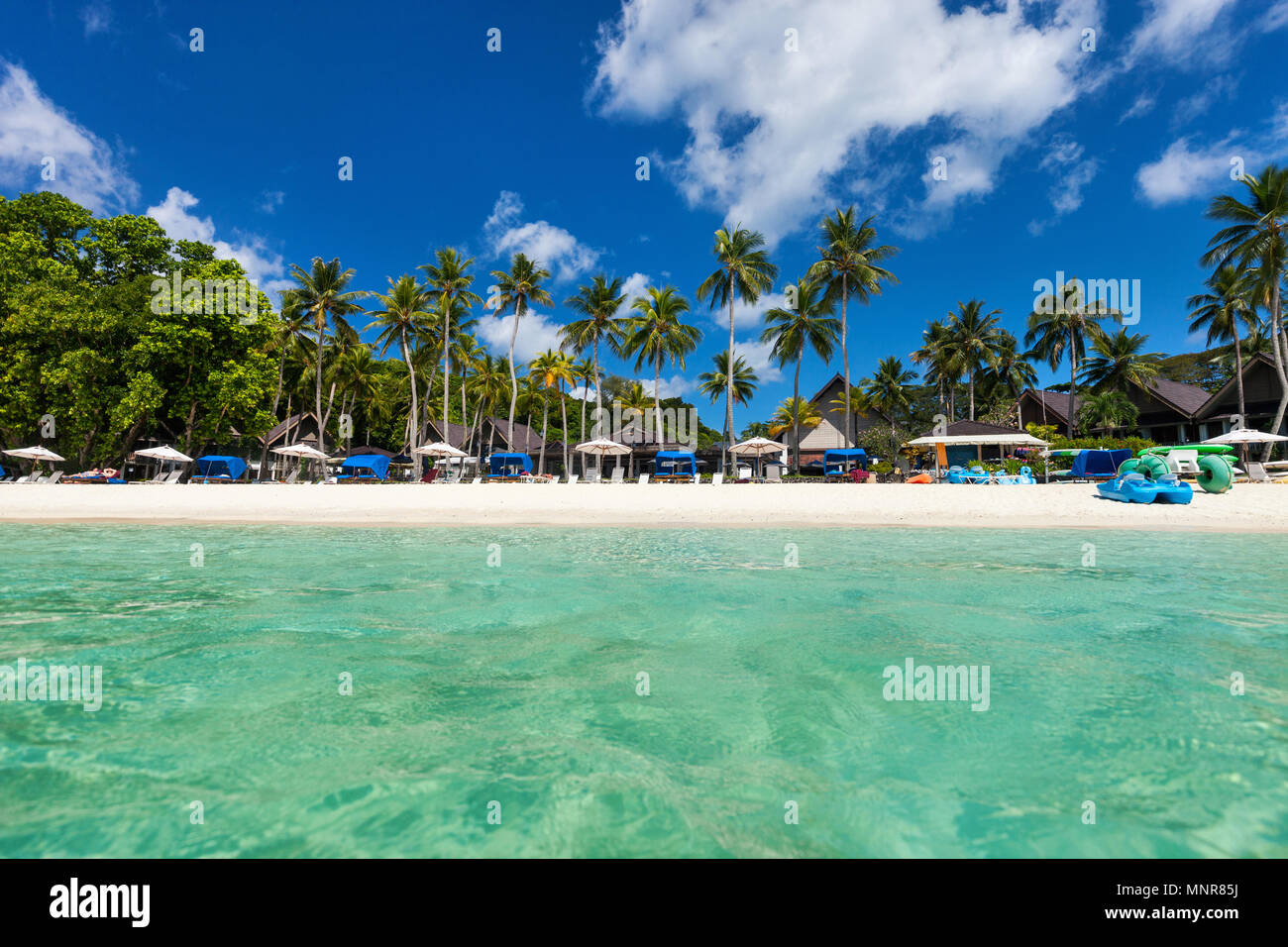 Beautiful tropical beach with white sand, turquoise ocean water and ...