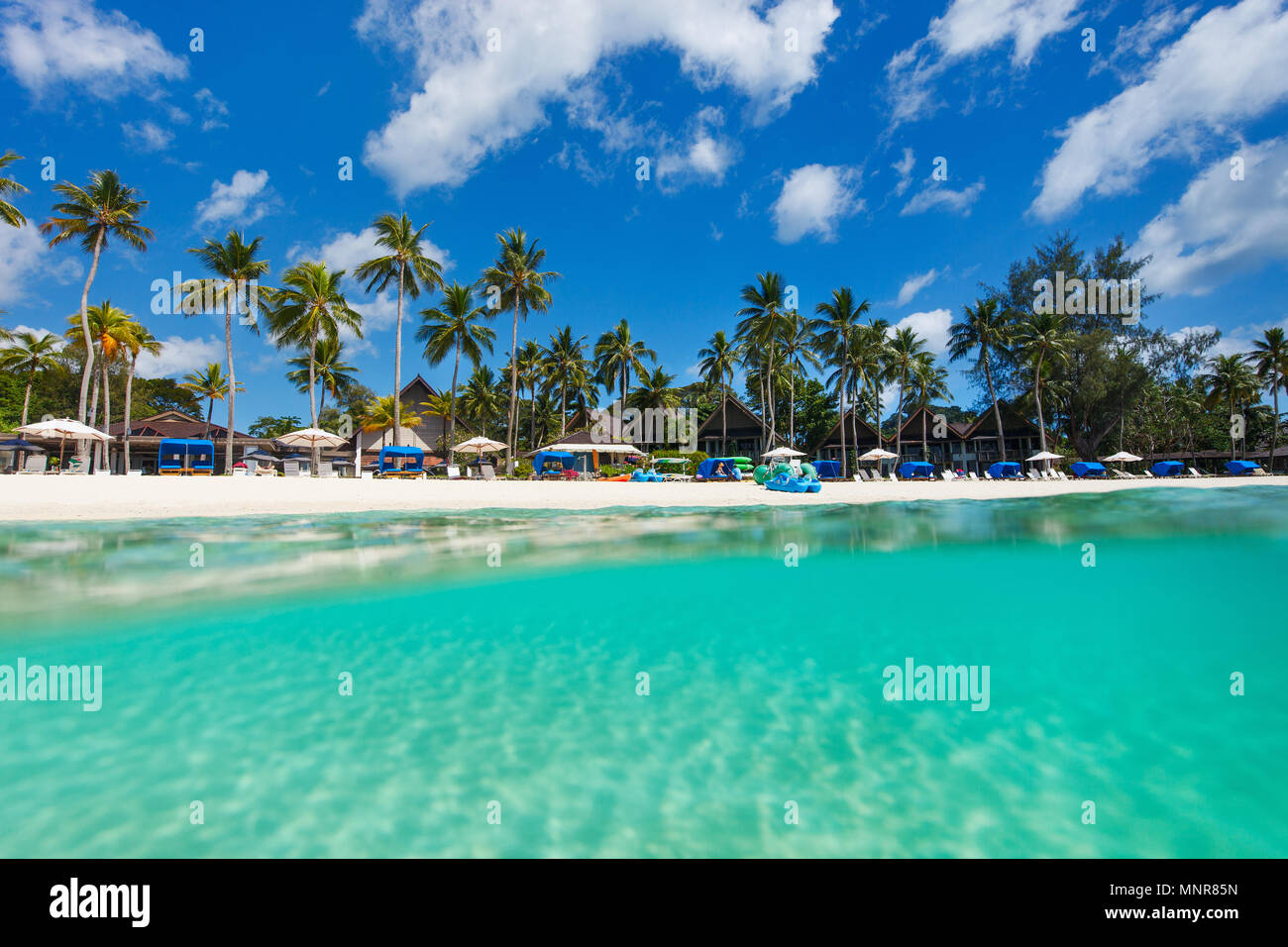Beautiful tropical beach with white sand, turquoise ocean water and ...