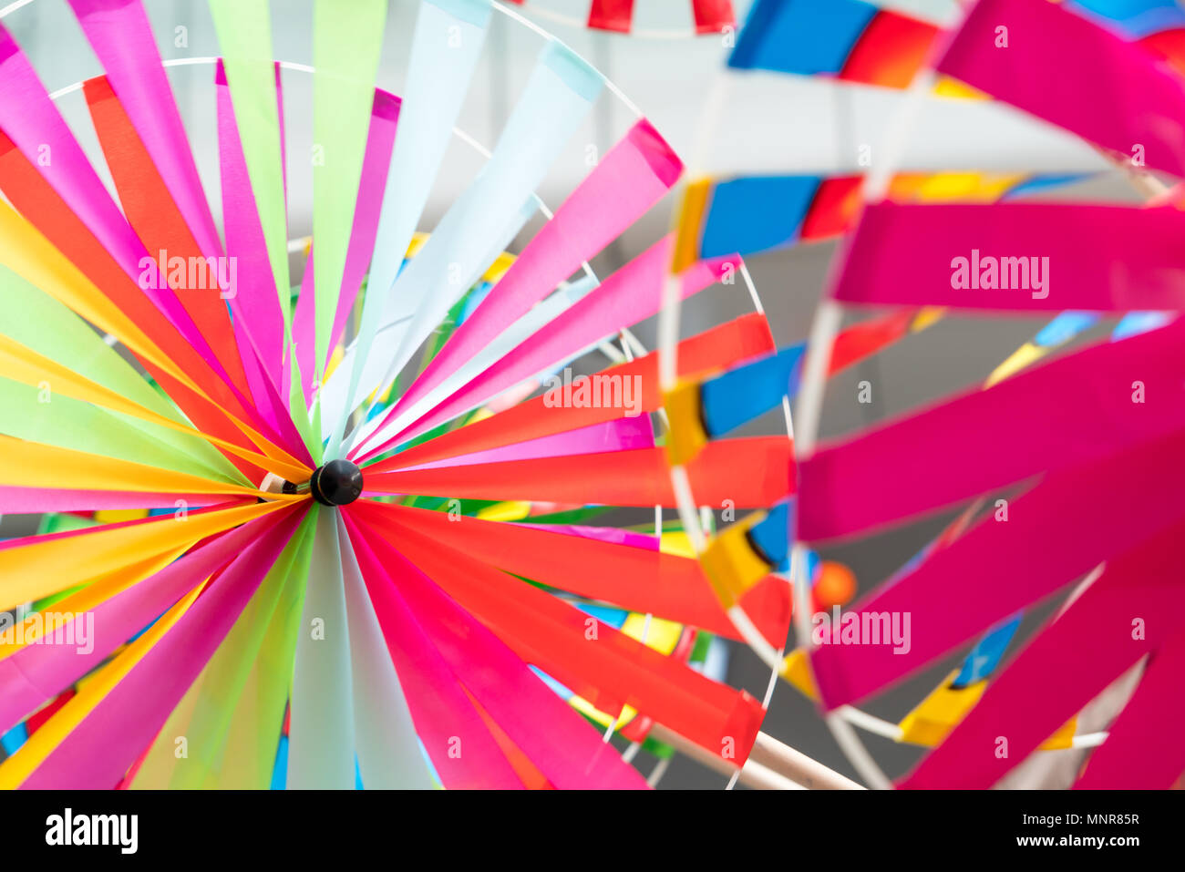 Close up the rainbow pinwheel toy, colorful turbines toy Stock Photo ...
