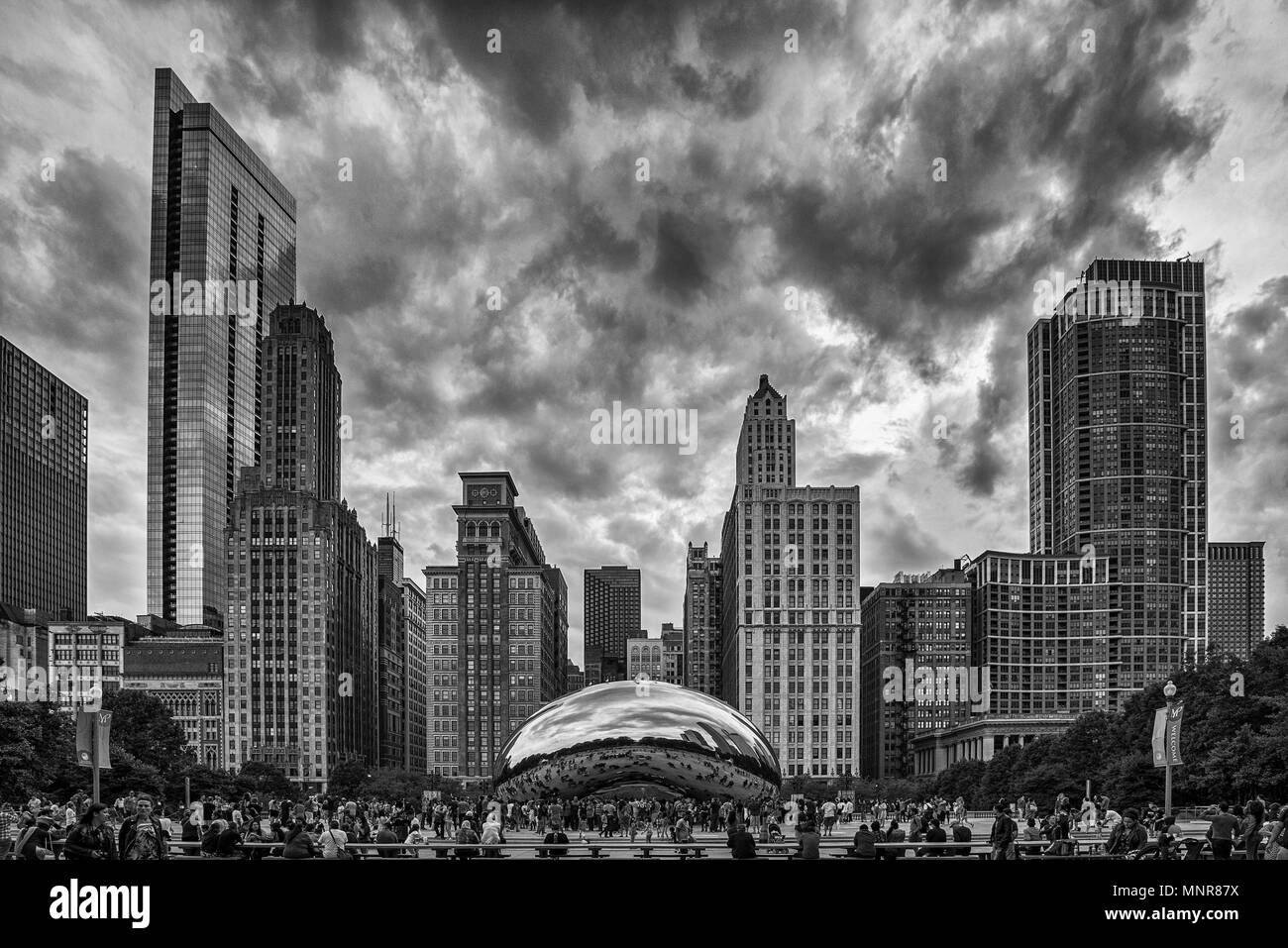 CHICAGO - JULY 4 2017: Cloud Gate in Millennium Park in Chicago. The ...