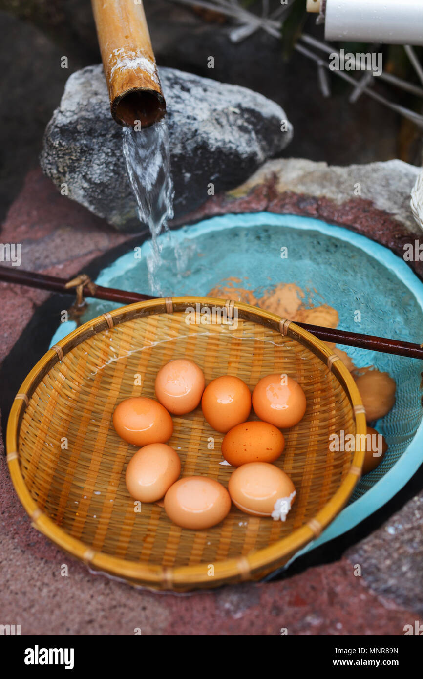 Soft boiled eggs cooked at hot spring water Stock Photo - Alamy