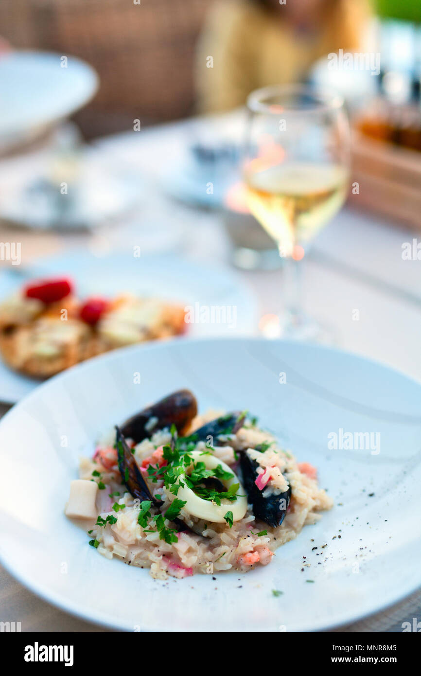 Close up of delicious seafood risotto served for lunch or dinner Stock ...
