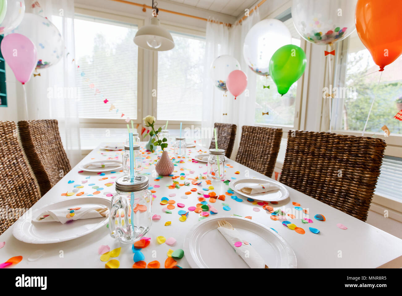 Table beautifully decorated for a colorful birthday party Stock Photo ...