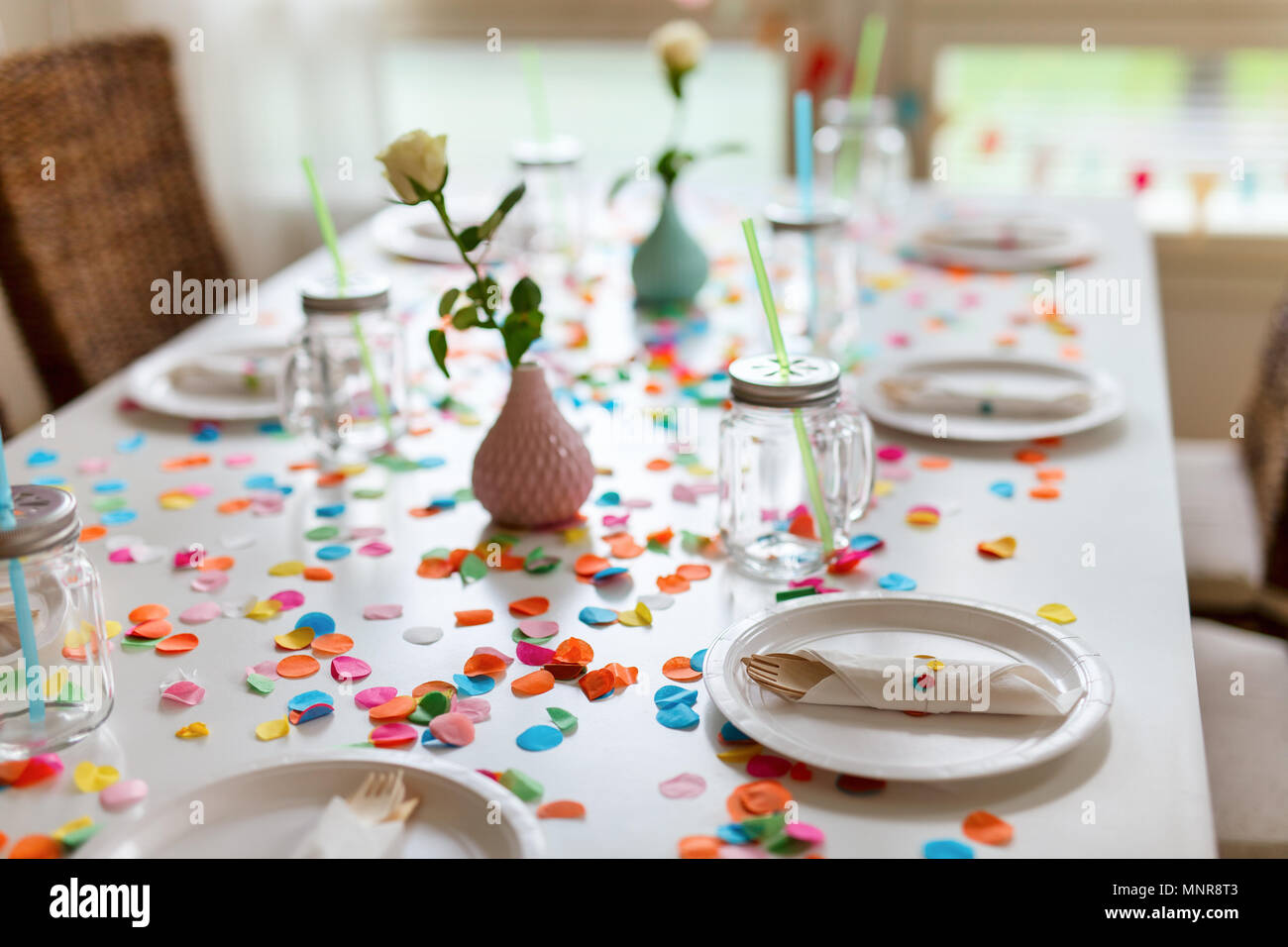 Table beautifully decorated for a colorful birthday party Stock Photo ...