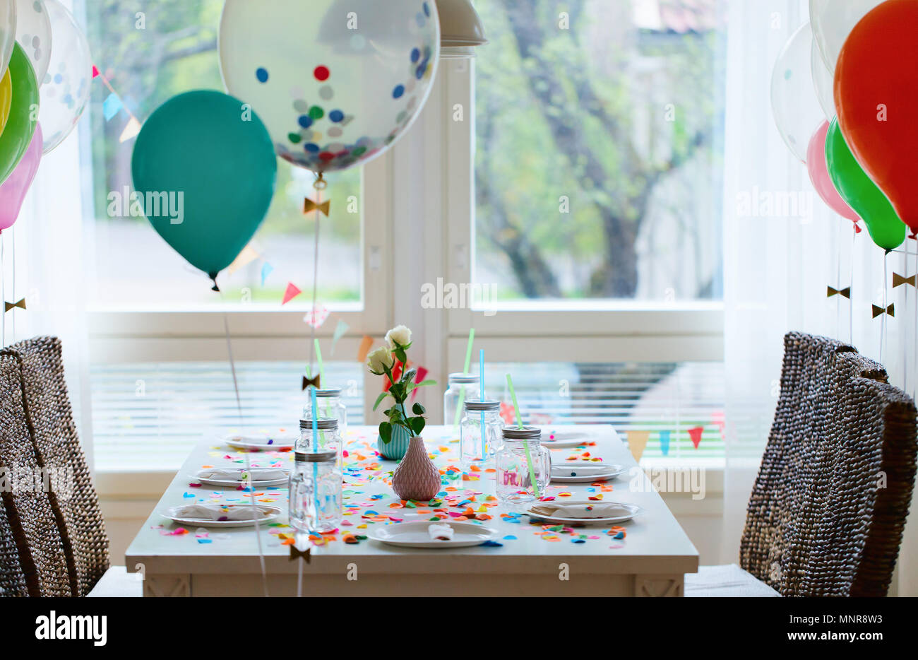 Table beautifully decorated for a colorful birthday party Stock Photo ...