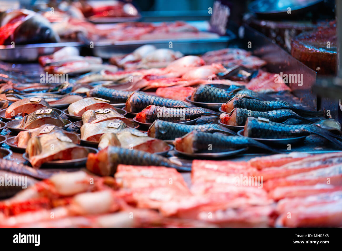 Fresh fish at seafood market in Hong Kong Stock Photo - Alamy