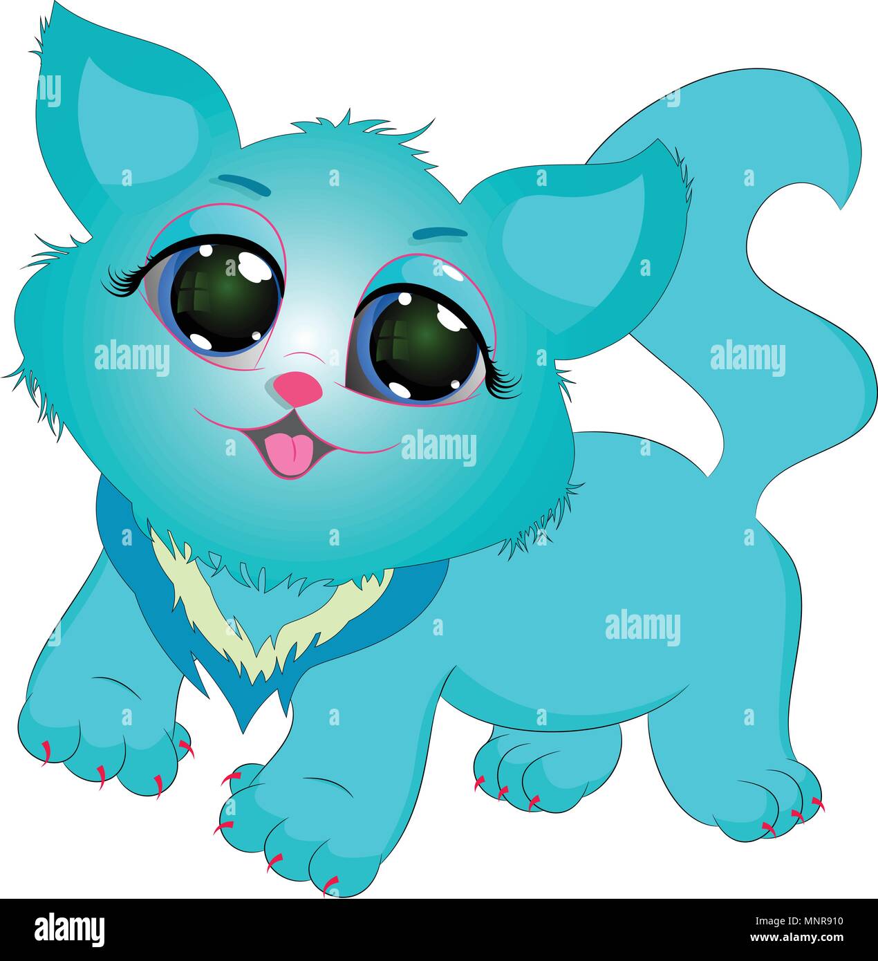cute turquoise kitten vector sweet illustration Stock Vector Image ...