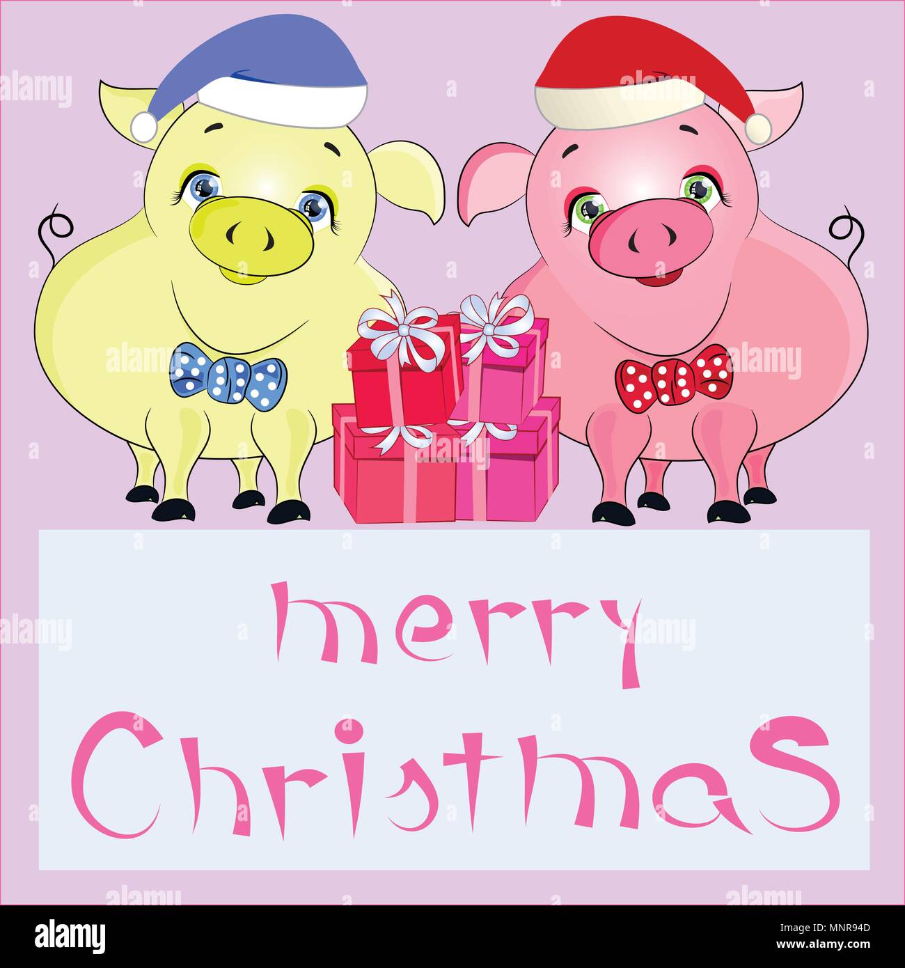 pigs merry christmas vector cute illustration Stock Vector Image & Art ...